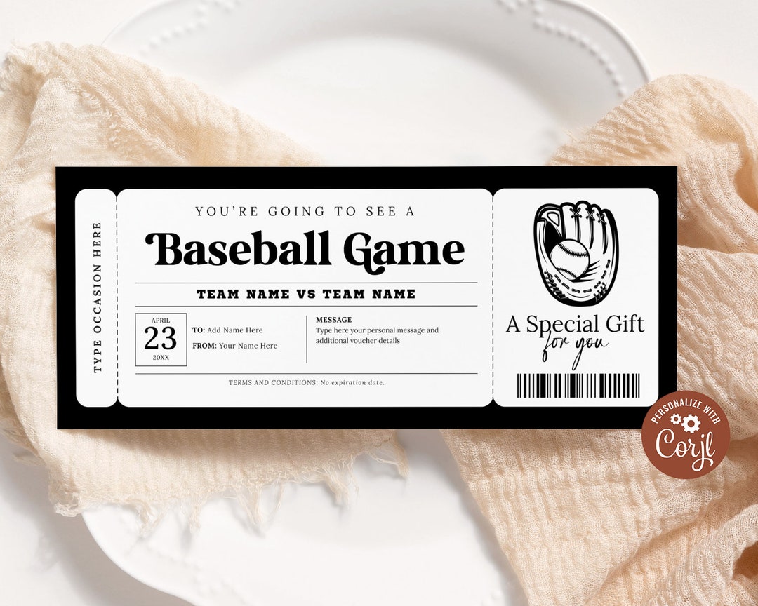 Baseball Game Ticket EDITABLE Surprise Baseball Gift - Etsy