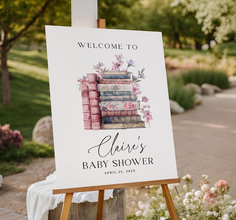 Storybook Baby Shower Welcome Sign EDITABLE, Coquette Book Themed ...