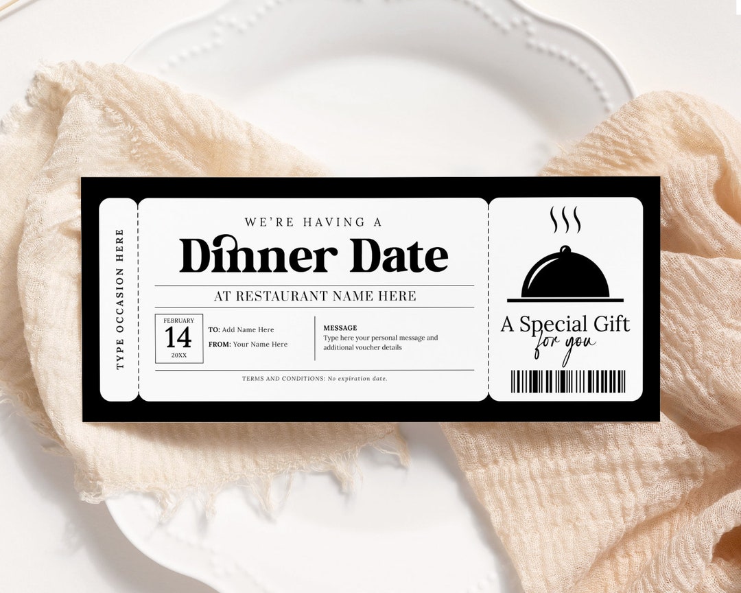 Dinner Date Gift Voucher EDITABLE, Dinner Reservation Ticket, Dinner ...
