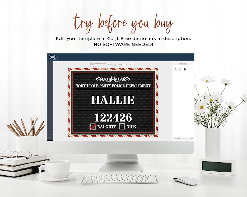 Christmas Mugshot Sign Board EDITABLE, Mugshot Sign Template Printable ...