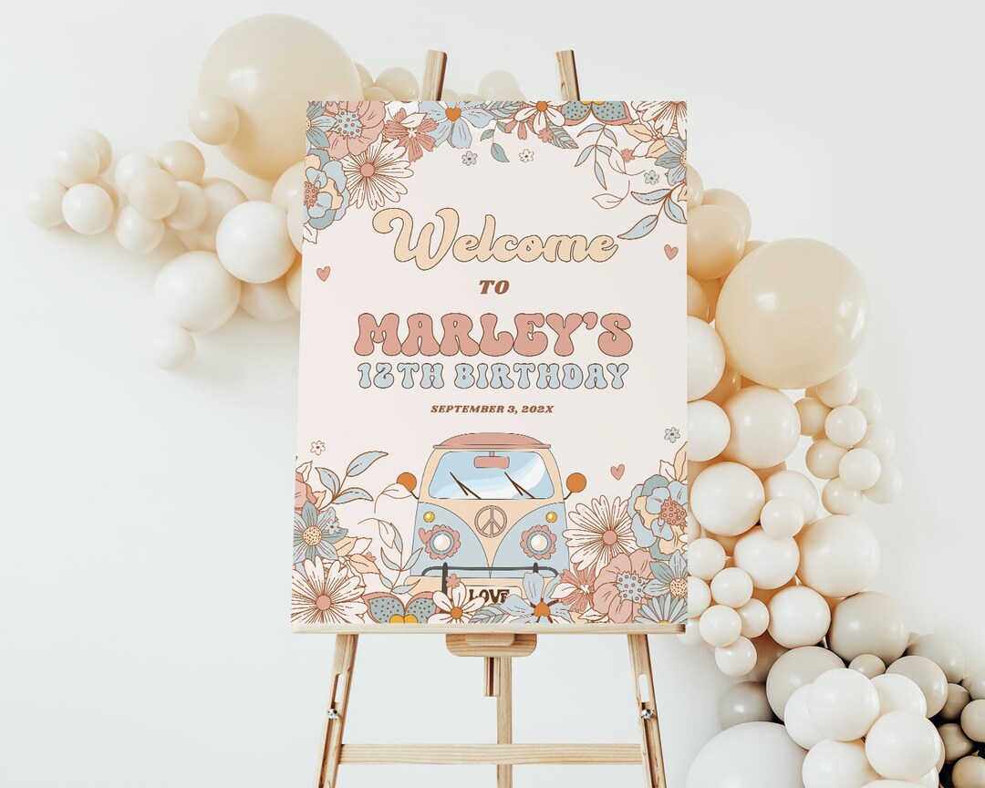 Groovy Welcome Sign EDITABLE, Floral Groovy Birthday Sign Printable ...