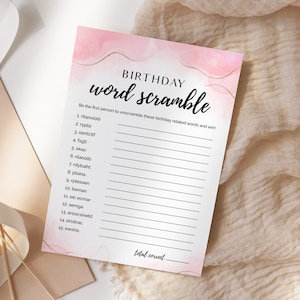 Birthday Word Scramble Game, Printable Birthday Girl Party Activity ...
