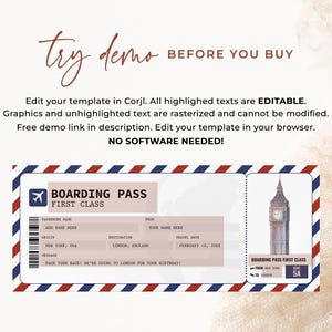 London Boarding Pass EDITABLE, London Plane Ticket Template, Surprise ...