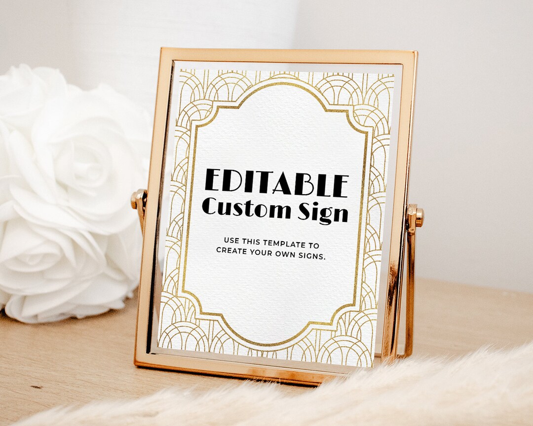 Custom Gatsby Party Sign EDITABLE, Art Deco Birthday Sign Printable ...
