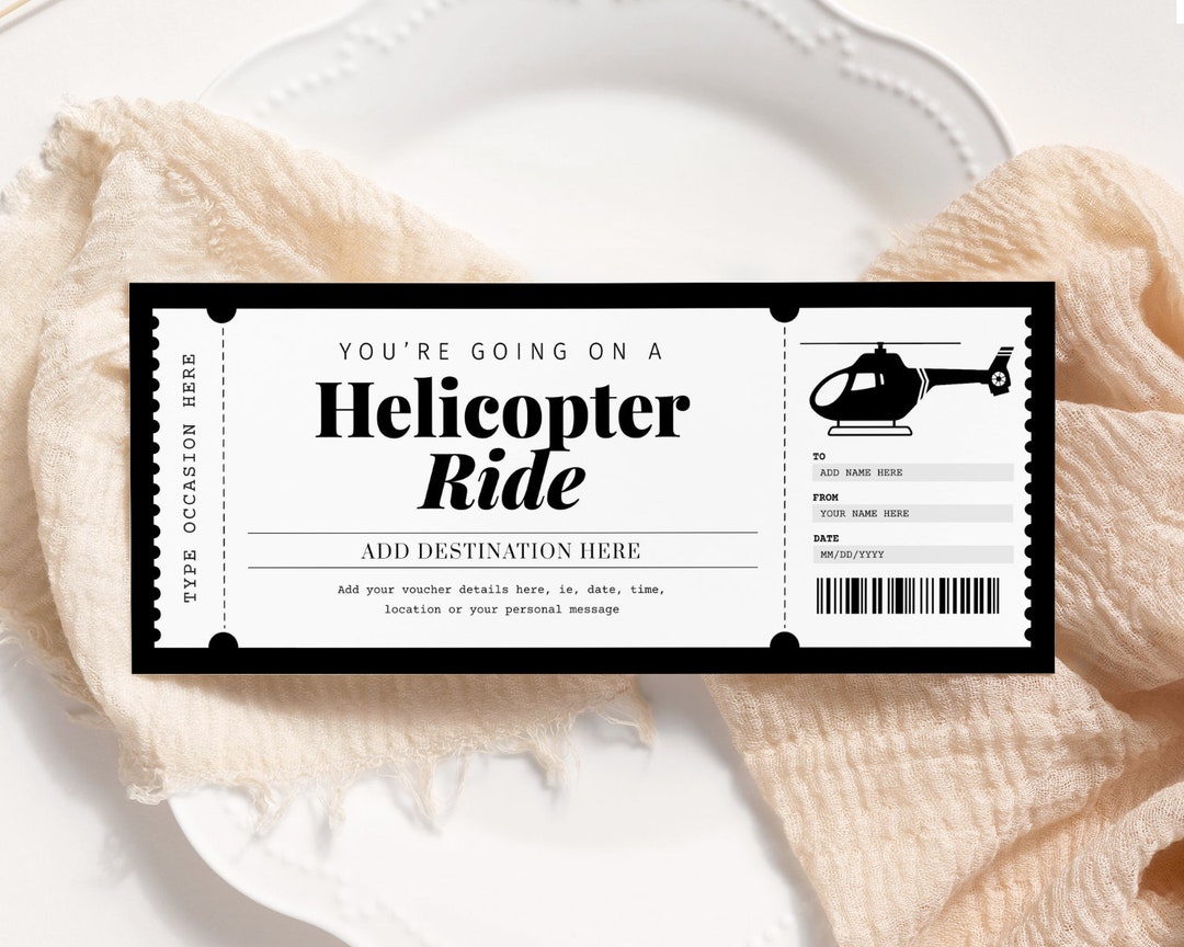 Helicopter Ride Voucher EDITABLE, Surprise Travel Trip Gift Certificate ...