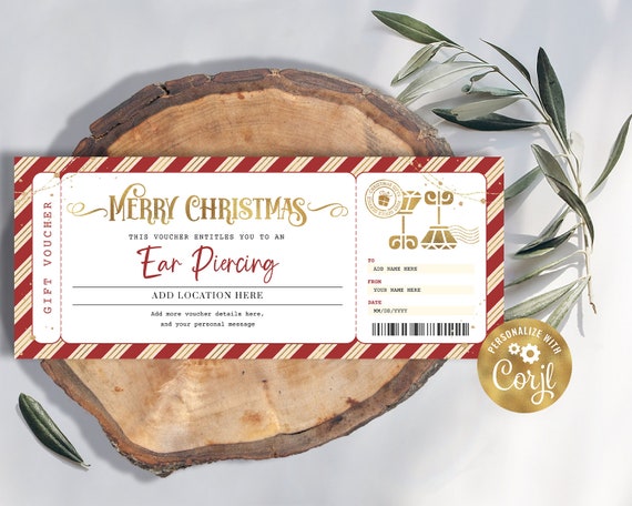 Ear Piercing Christmas Voucher EDITABLE, Ear Pierced Gift Certificate ...