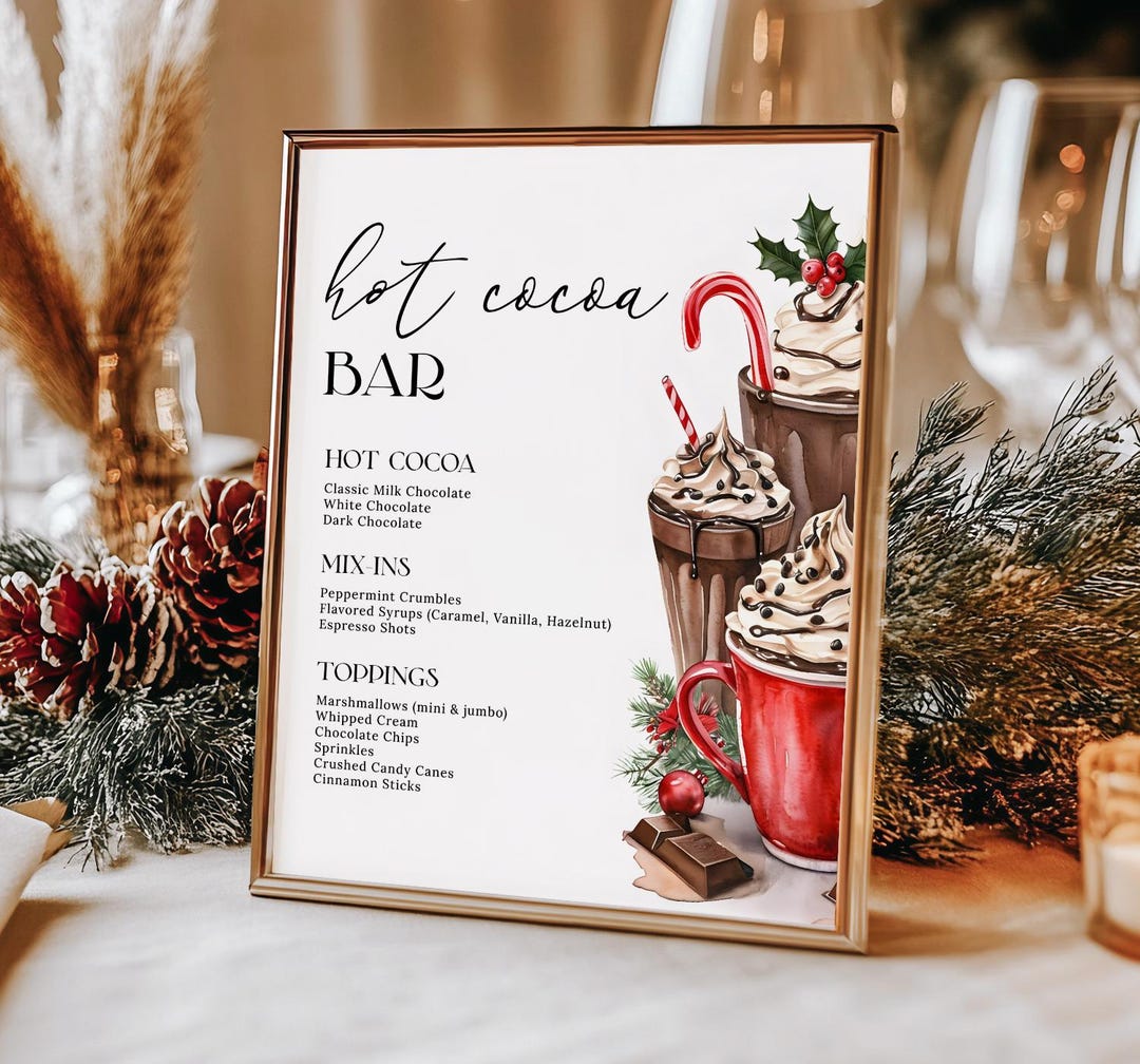 Hot Cocoa Bar Sign EDITABLE, Christmas Hot Chocolate Bar Sign Printable ...