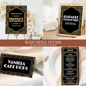 Custom Gatsby Party Sign EDITABLE, Art Deco Wedding Table Sign, Roaring ...