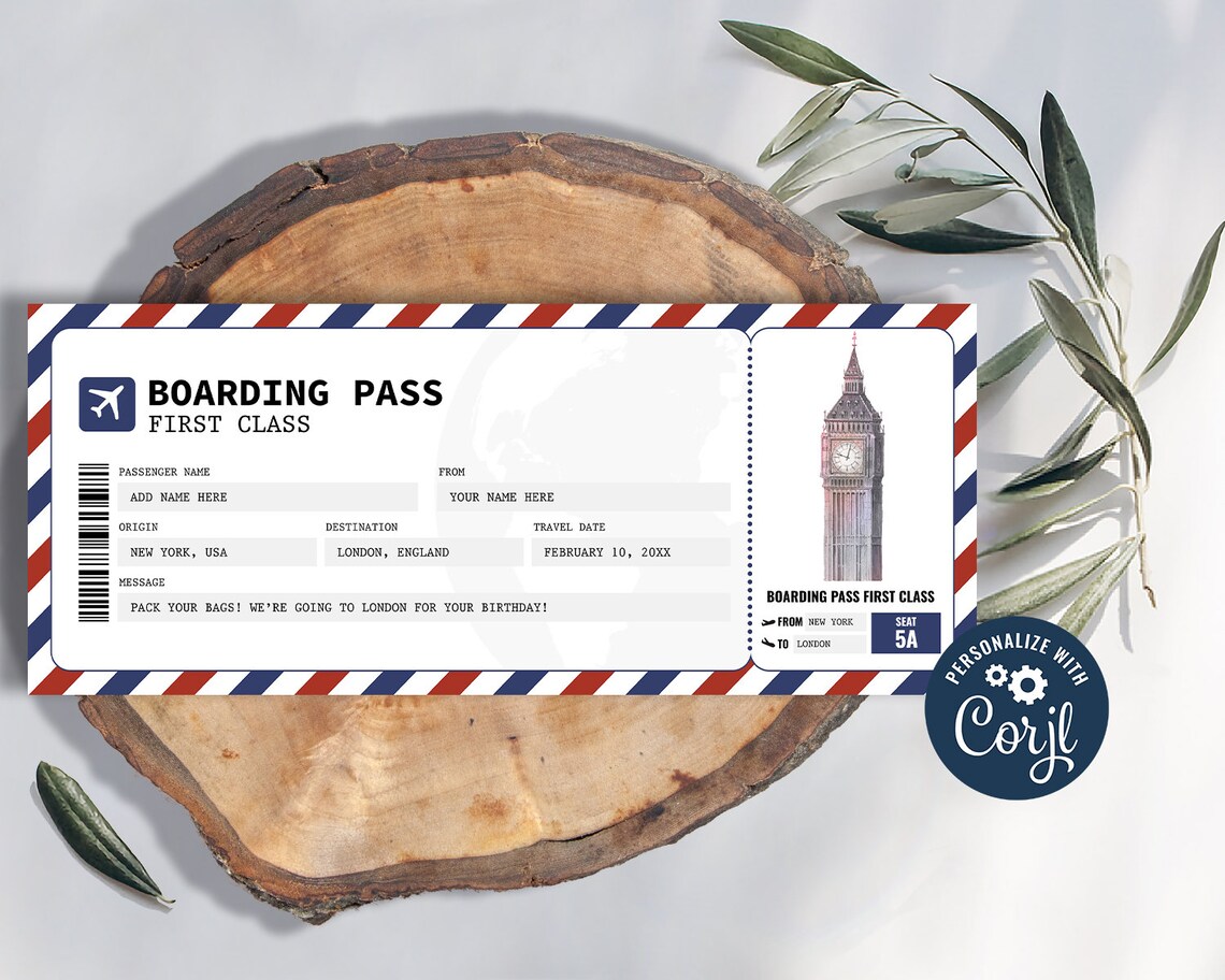 London Boarding Pass EDITABLE England Surprise Trip Gift - Etsy