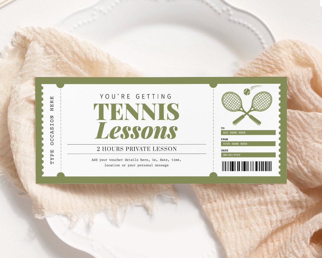 Tennis Lesson Certificate EDITABLE, Tennis Lesson Voucher Printable ...
