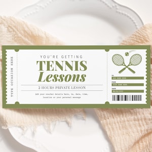 Tennis Lesson Certificate EDITABLE, Tennis Lesson Voucher Printable ...