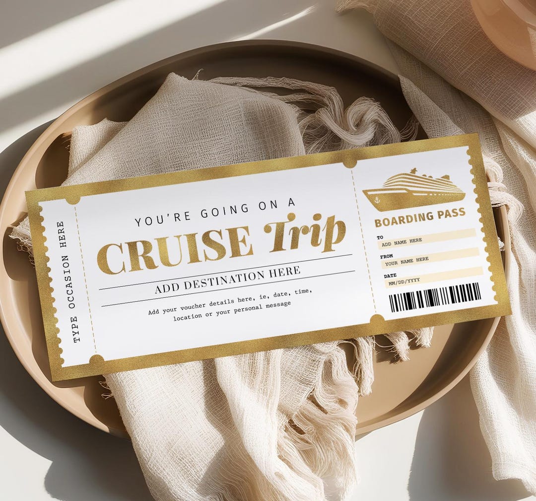 Cruise Gold Boarding Pass EDITABLE, Surprise Cruise Ticket Template ...