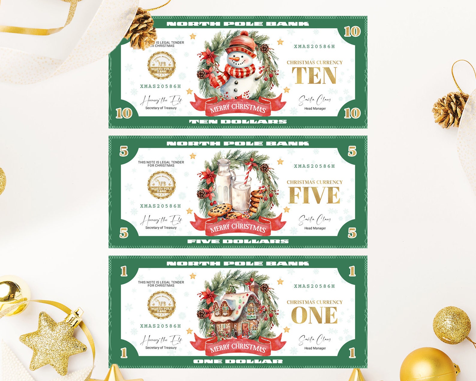 Christmas Play Money PRINTABLE, Christmas Dollar Money, North Pole Bank ...