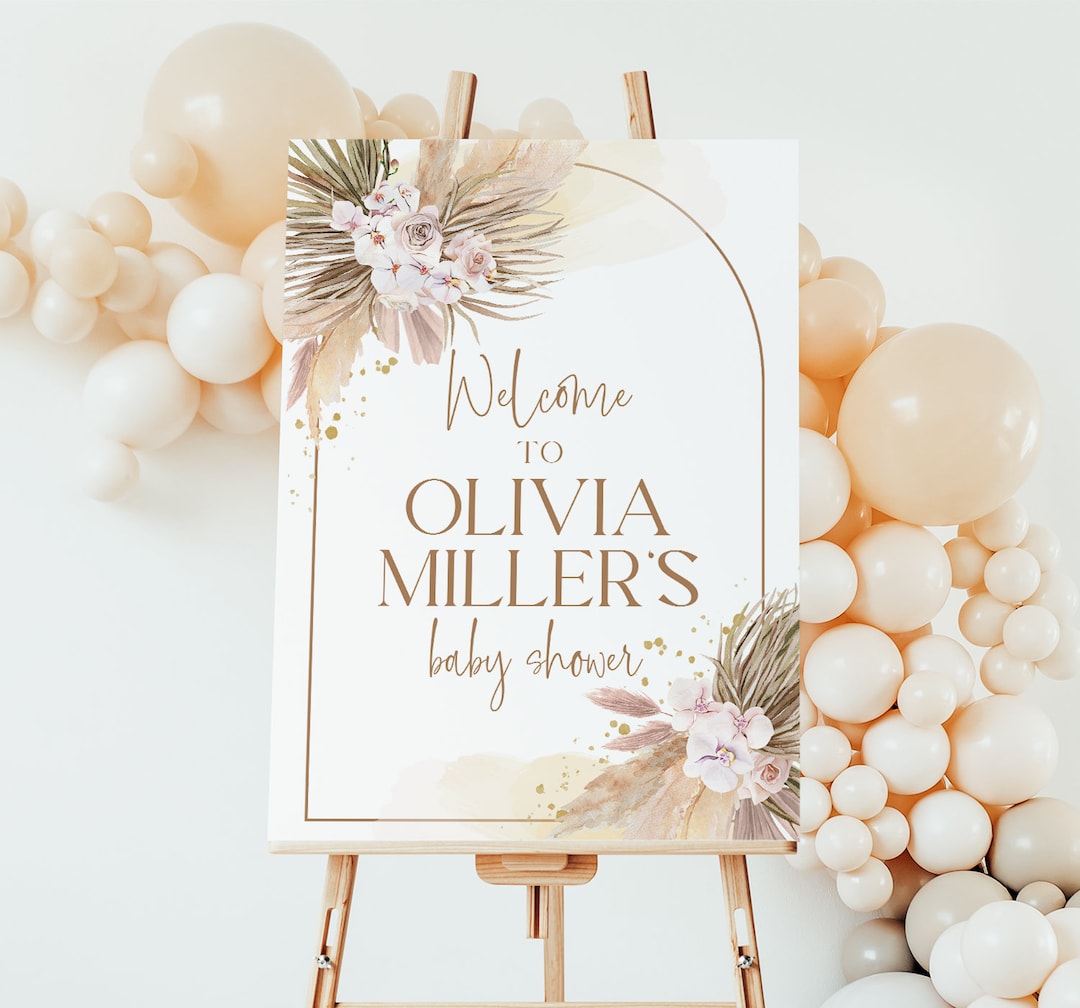 Boho Baby Shower Welcome Sign EDITABLE, Pampas Grass Baby Shower Party ...