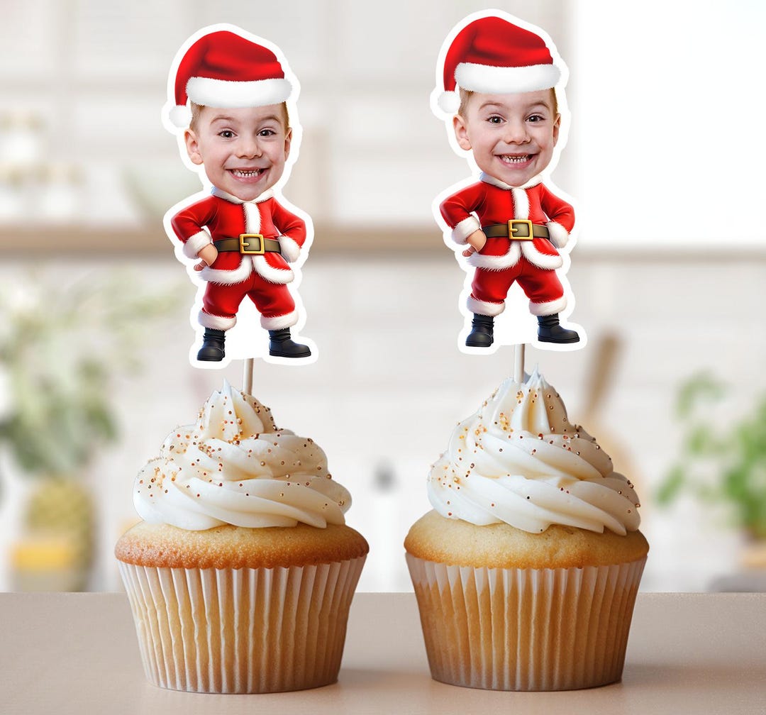 Santa Face Cupcake Toppers, Personalized Santa Photo Cupcake Toppers ...