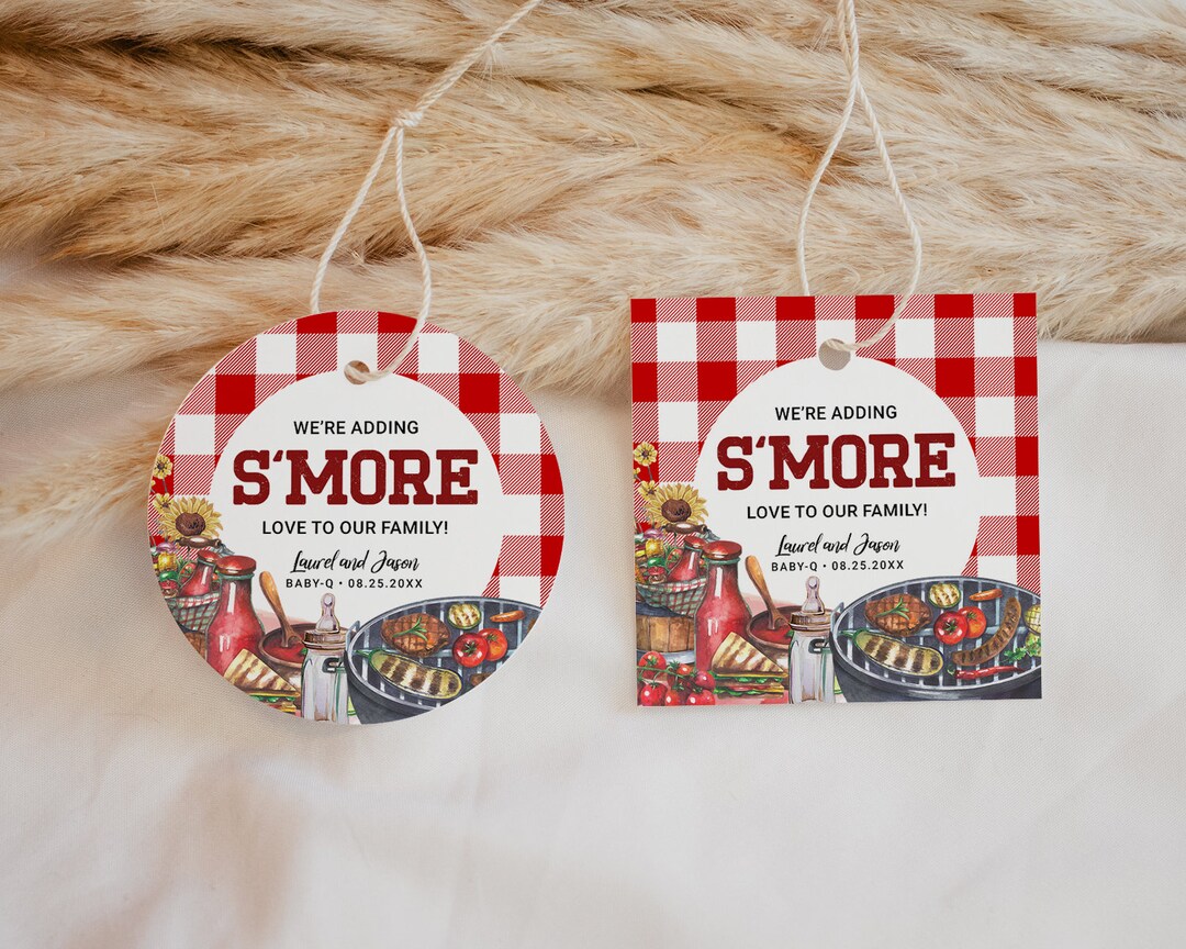 BBQ S'more Favor Tags EDITABLE, Backyard Baby Shower Thank You Tags ...