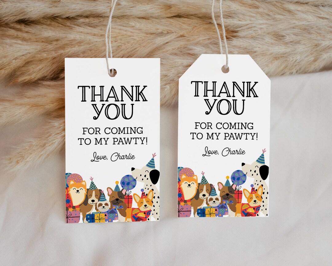 Dog Party Favor Tag EDITABLE, Pawty Party Thank You Tags Printable ...