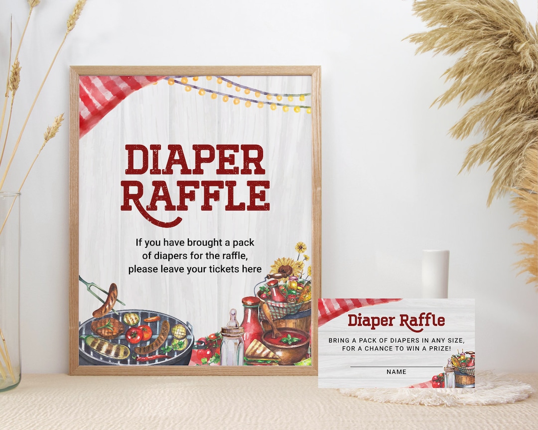 Diaper Raffle BBQ Baby Shower Sign, Backyard Baby Shower Diaper Ticket ...