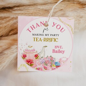 Tea Party Favor Tag EDITABLE, Floral Tea Birthday Thank You Sticker Tag ...