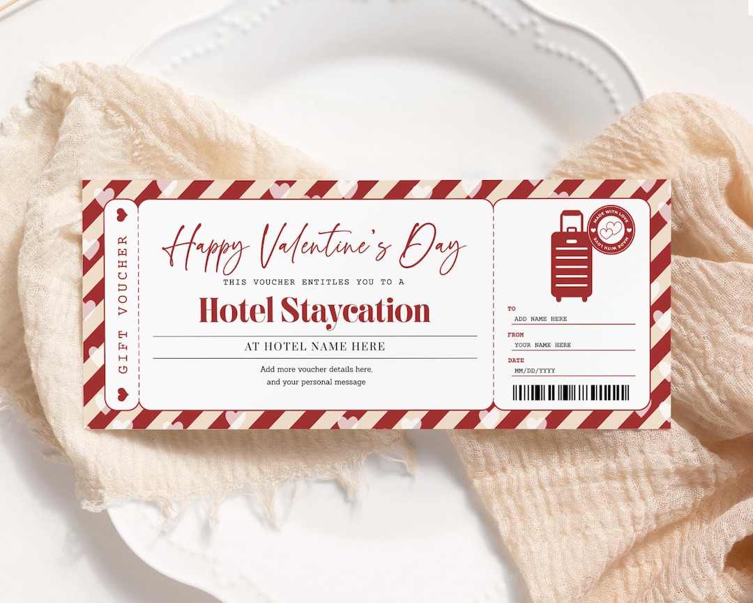 Hotel Reservation Valentine Voucher EDITABLE, Weekend Away Trip Gift ...