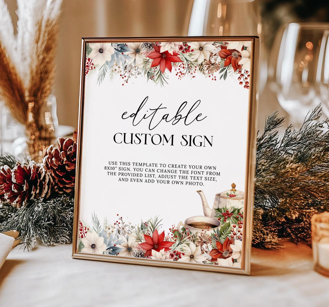 Custom Christmas Tea Party Sign EDITABLE, Holiday High Tea Party Sign ...