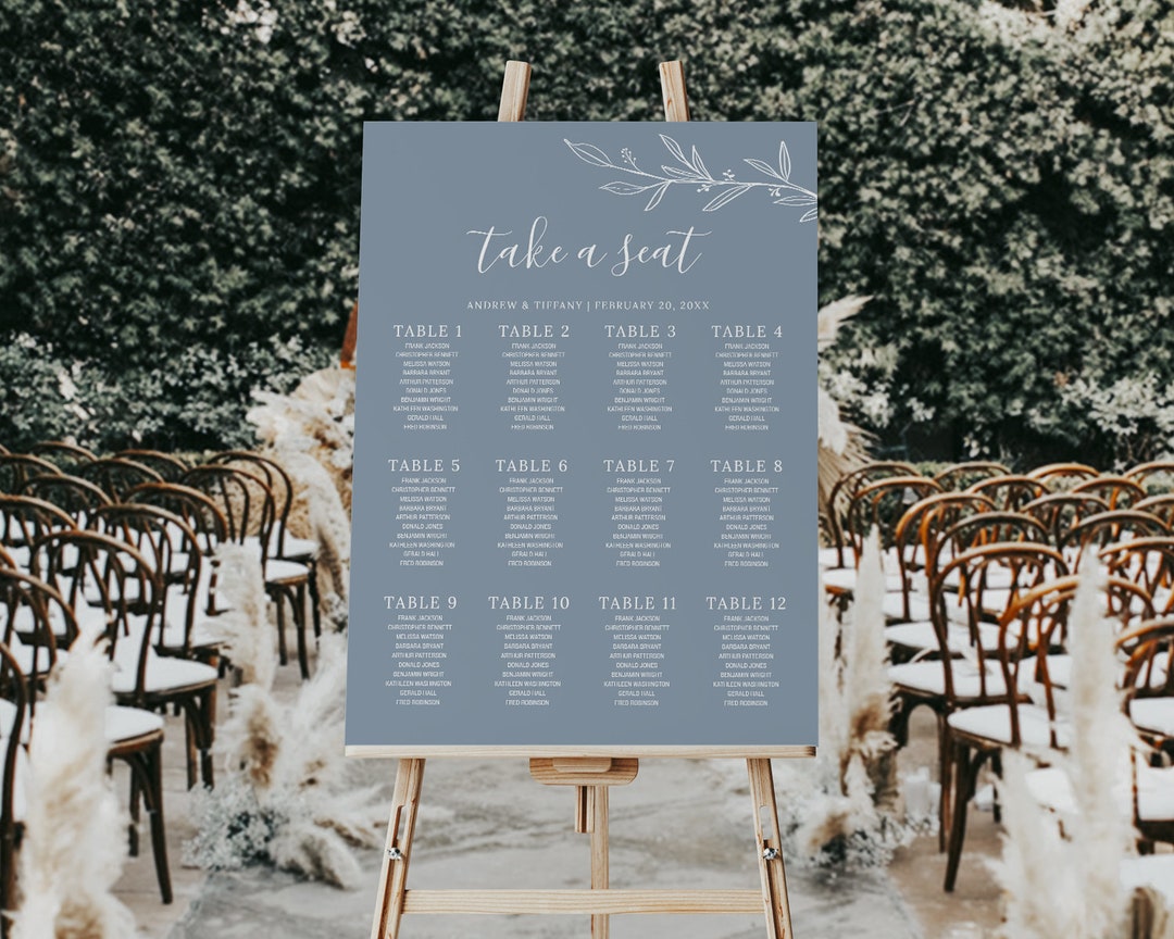 Dusty Blue Wedding Seating Chart EDITABLE, Powder Blue Wedding Seating ...