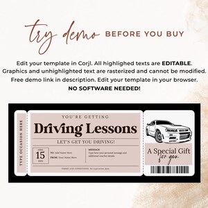 Driving Lessons Voucher EDITABLE, Driving School Certificate Printable ...