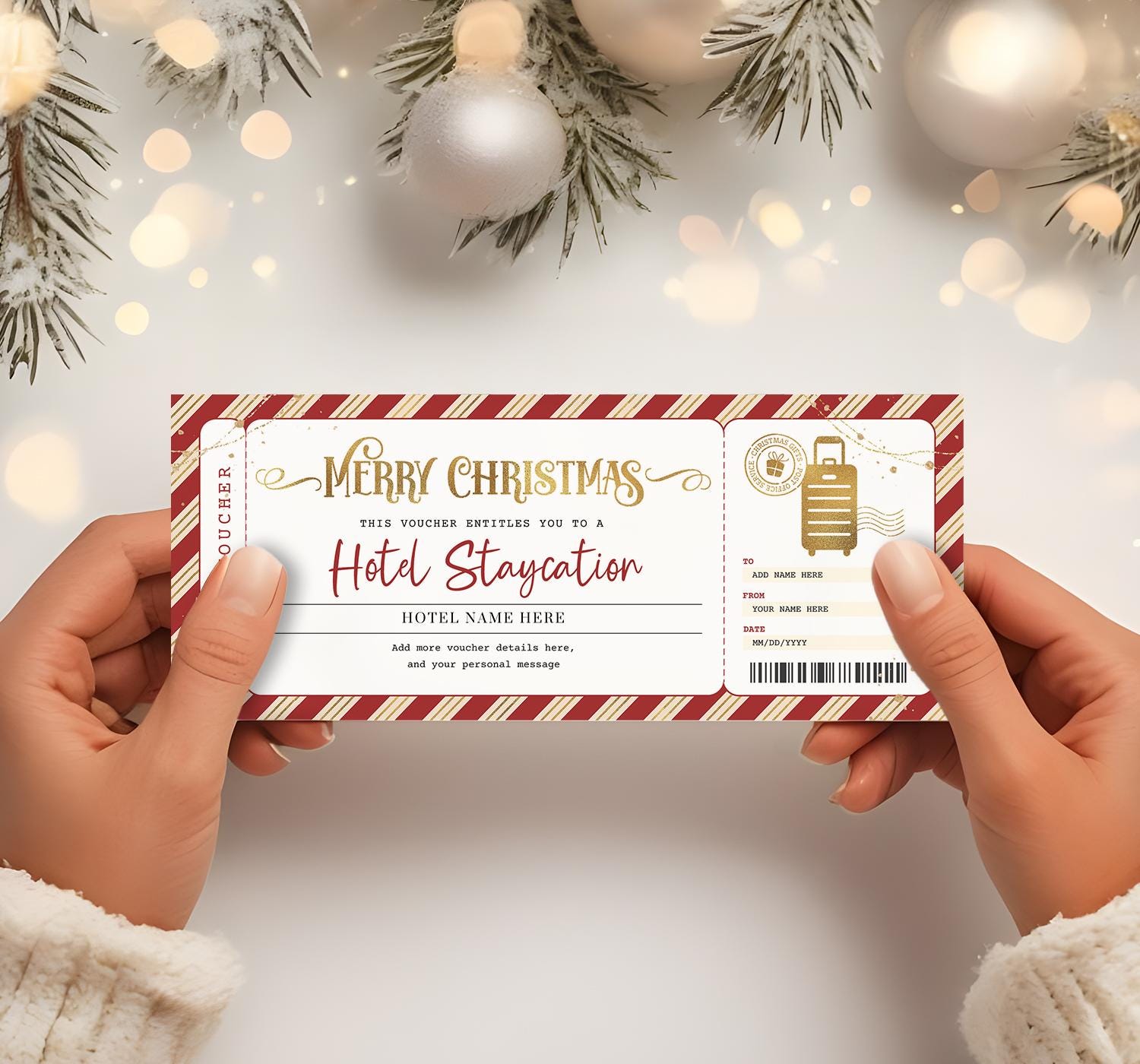 Hotel Reservation Christmas Voucher EDITABLE, Staycation Gift ...