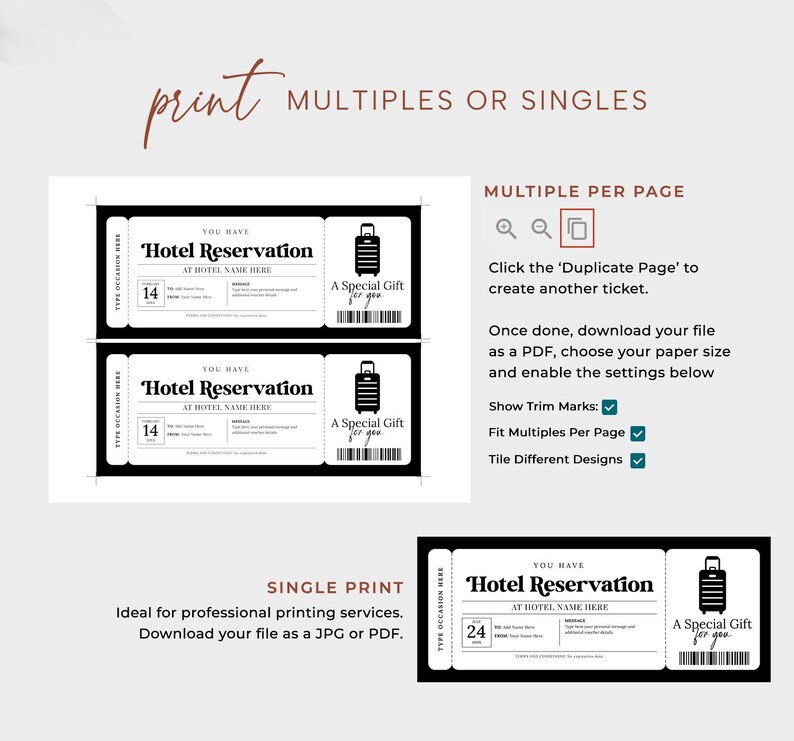 Hotel Reservation Gift Voucher EDITABLE, Hotel Stay Ticket Template ...