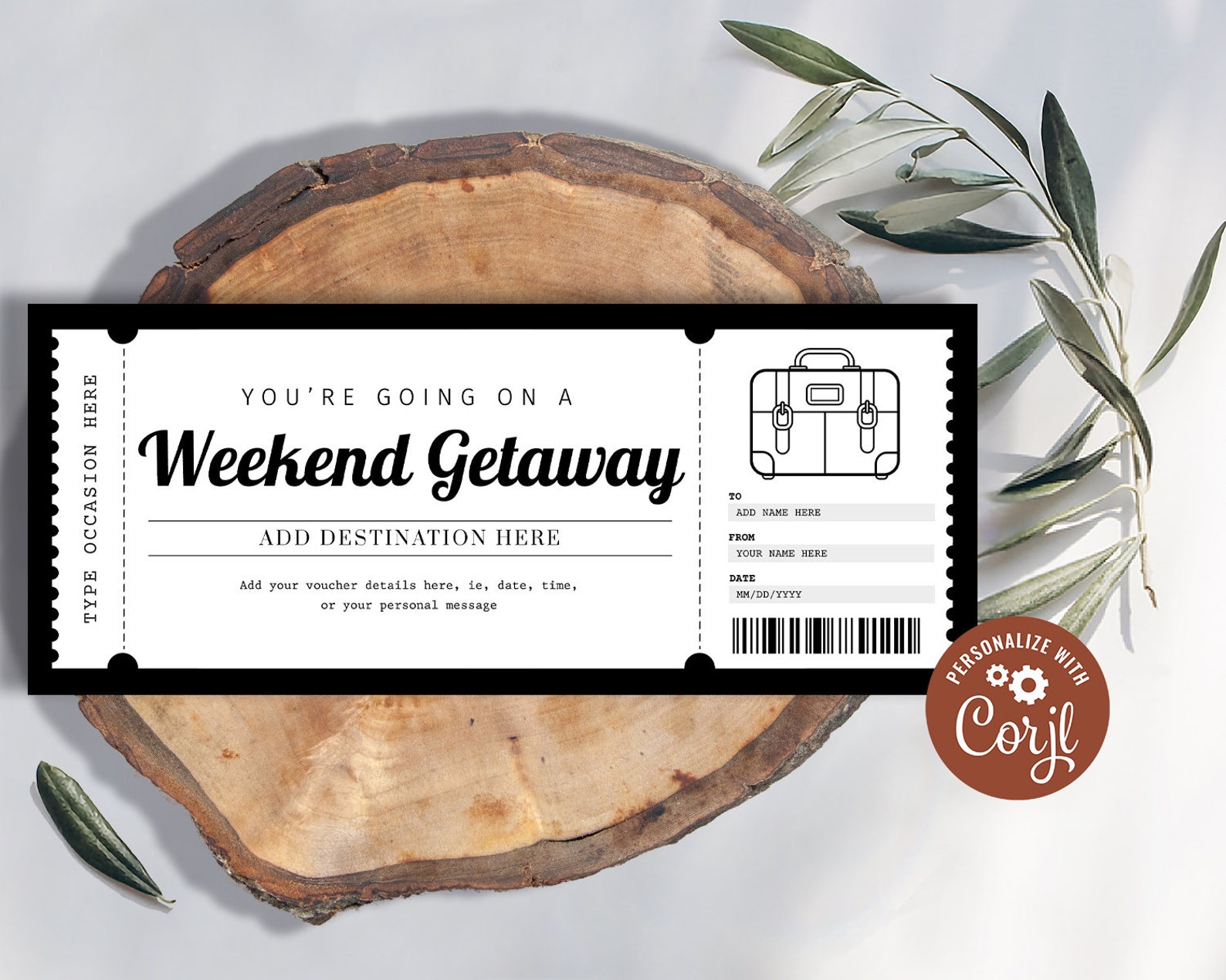 Weekend Getaway Gift Voucher EDITABLE Weekend Away Trip - Etsy