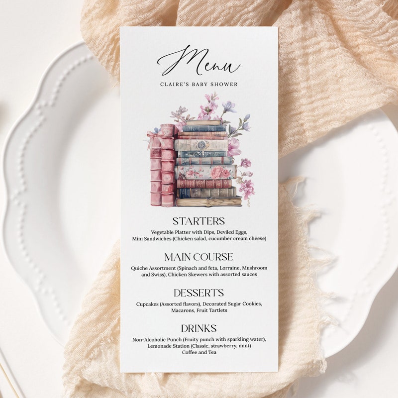 Book Themed Menu Template - Etsy