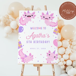 Axolotl Birthday Favor Tag EDITABLE, Pink Cute Axolotl Birthday Party ...