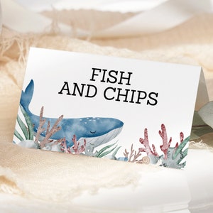 Whale Party Food Labels EDITABLE, Ocean Party Place Cards Printable ...