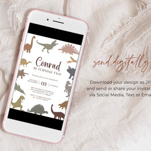 Dinosaur Birthday Invitation EDITABLE, Printable Dino Party Invitation, Modern Minimalist ...