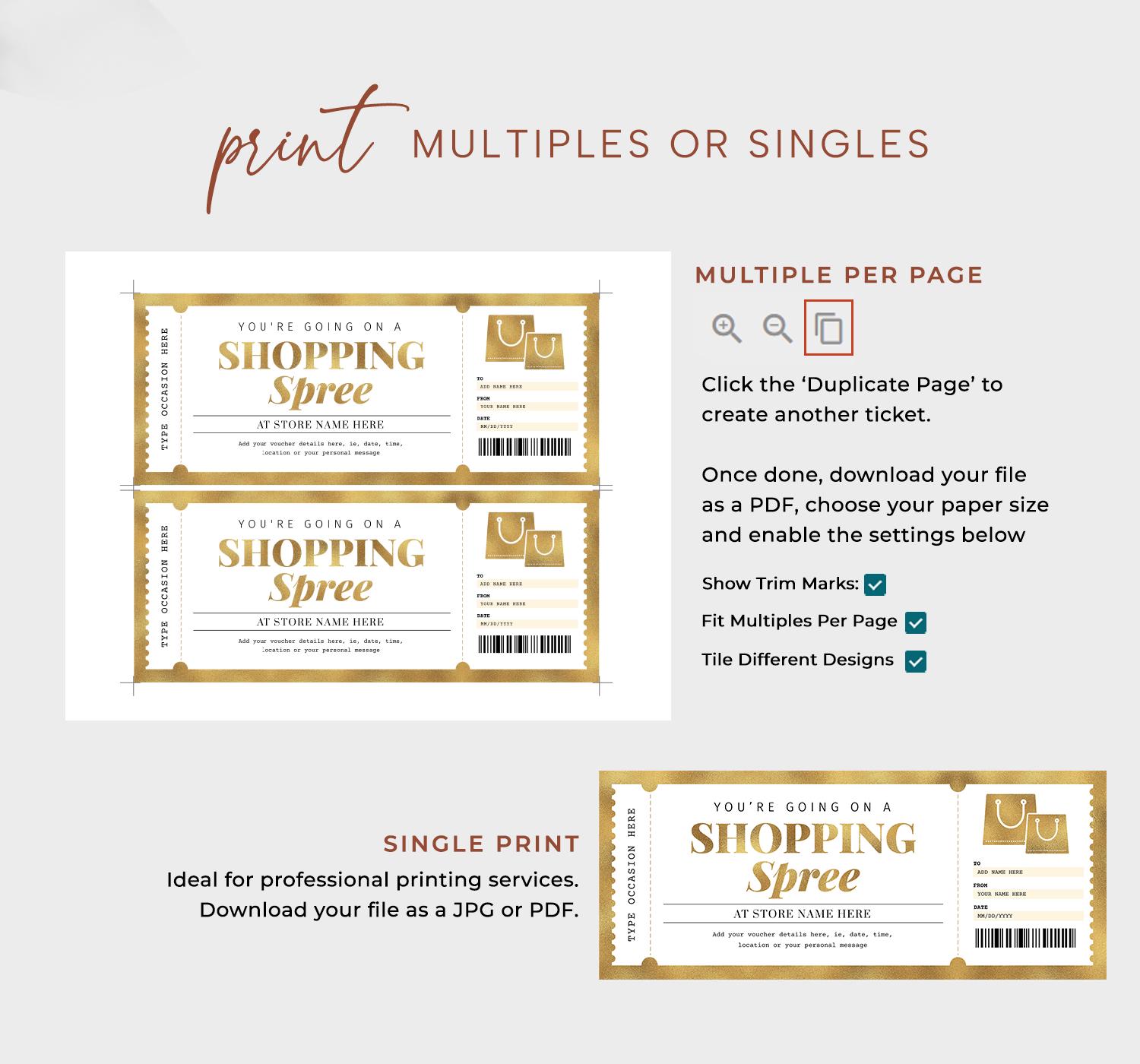 Shopping Spree Gold Certificate EDITABLE, Shopping Day Voucher ...