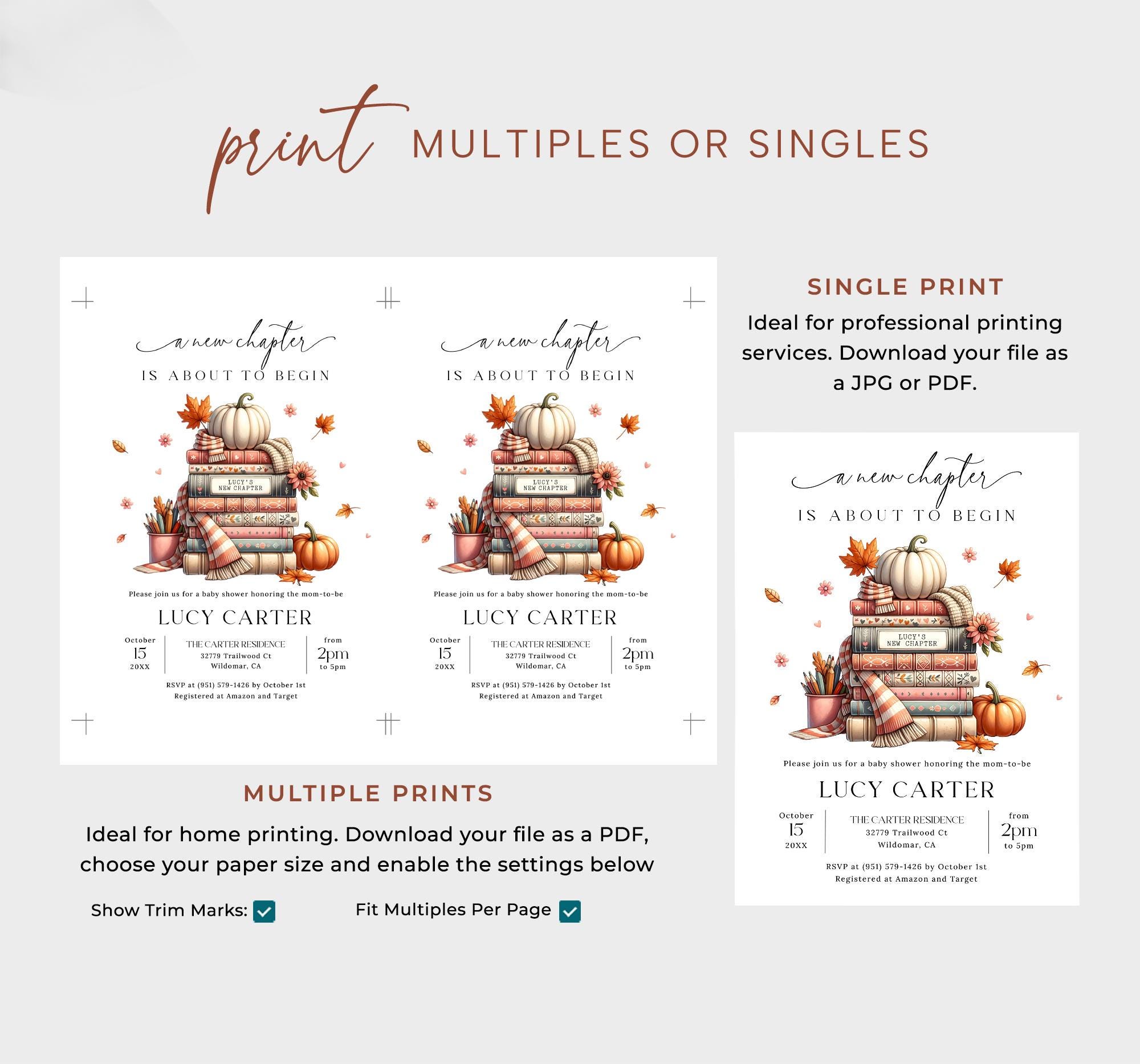 Fall Book Themed Baby Shower Invitation Template, Editable Autumn ...
