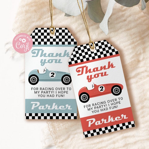 Race Car Favor Tags Template Printable Birthday Party Thank - Etsy