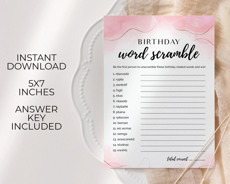 Birthday Word Scramble Game, Printable Birthday Girl Party Activity ...
