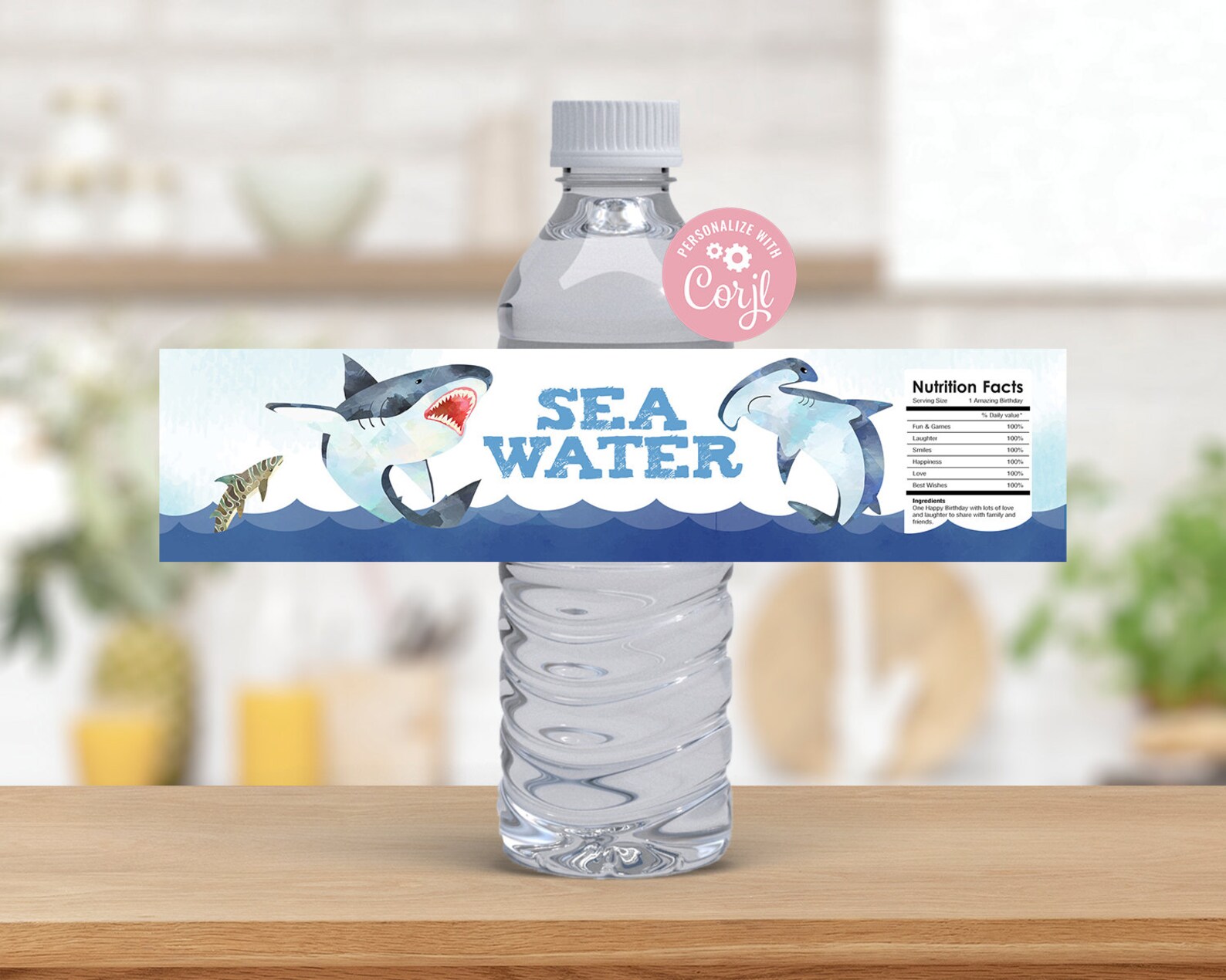 Shark Water Bottle Labels Editable Under the Sea Party Labels - Etsy