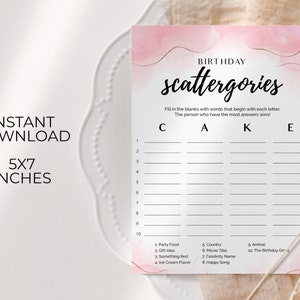 Birthday Scattergories Game, Printable Birthday Girl Party Activity ...