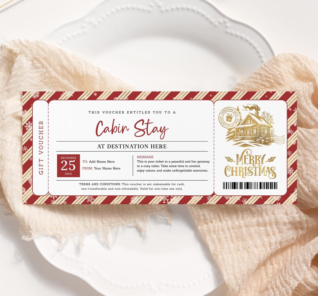 Cabin Stay Christmas Certificate EDITABLE, Vacation Rental Gift ...