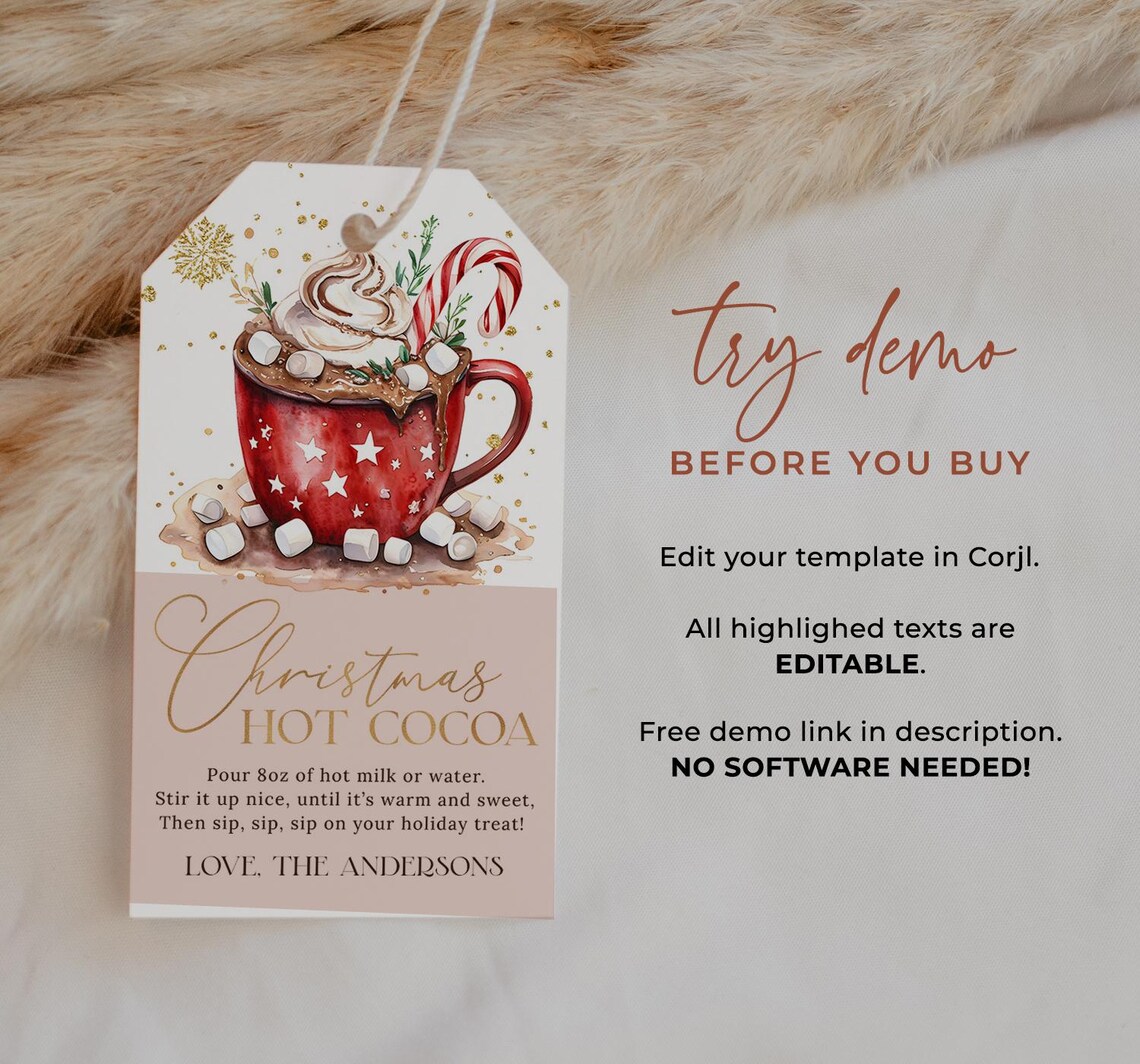 Christmas Hot Cocoa Gift Tag EDITABLE, Christmas Hot Chocolate Gift Tag ...