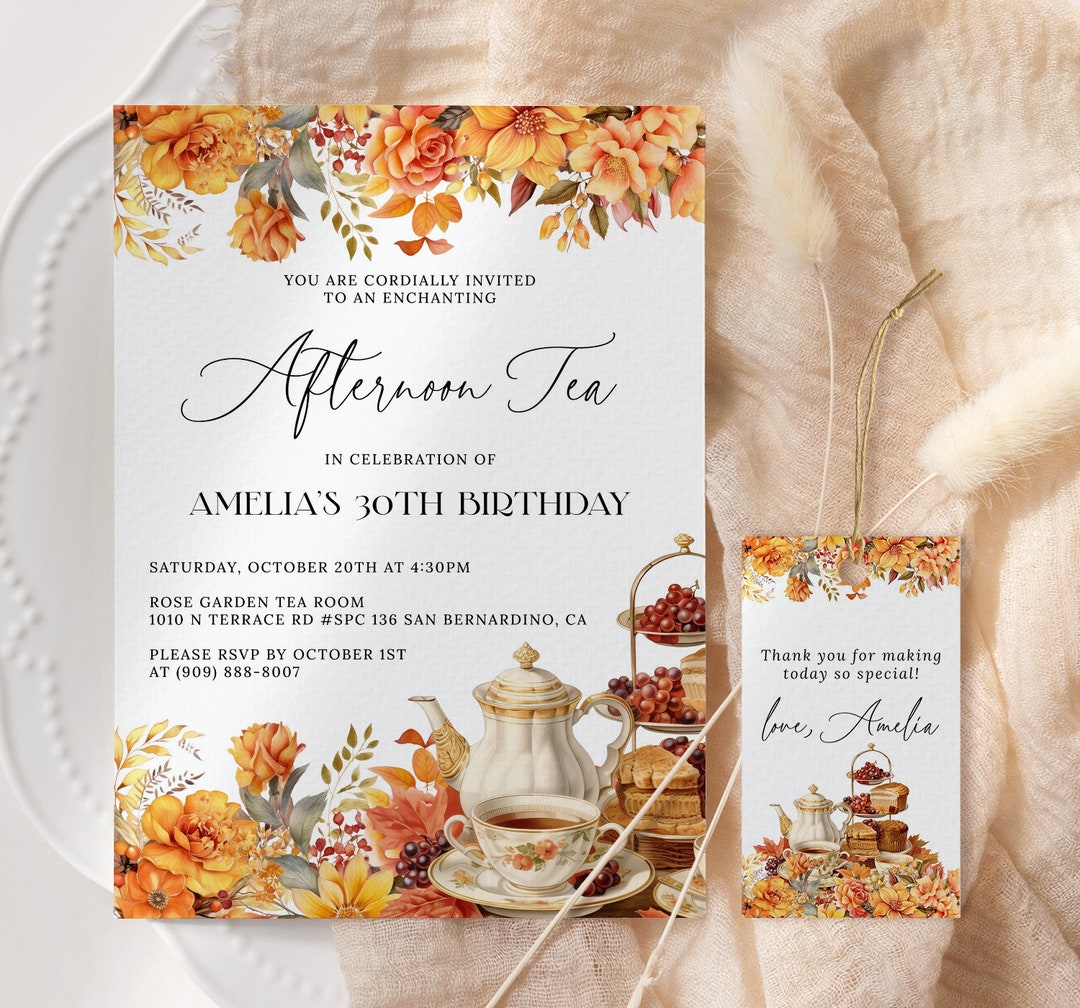 Fall Tea Birthday Party Invitation EDITABLE, Autumn Floral Afternoon ...