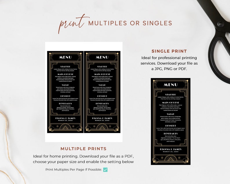 Gatsby Menu Template EDITABLE Art Deco Wedding Menu Cards - Etsy