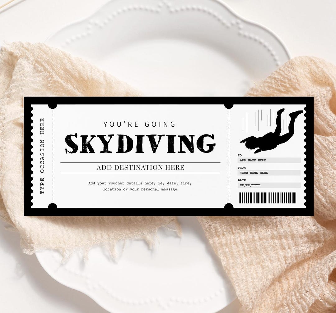 Skydiving Gift Certificate EDITABLE, Indoor Skydiving Experience Gift ...