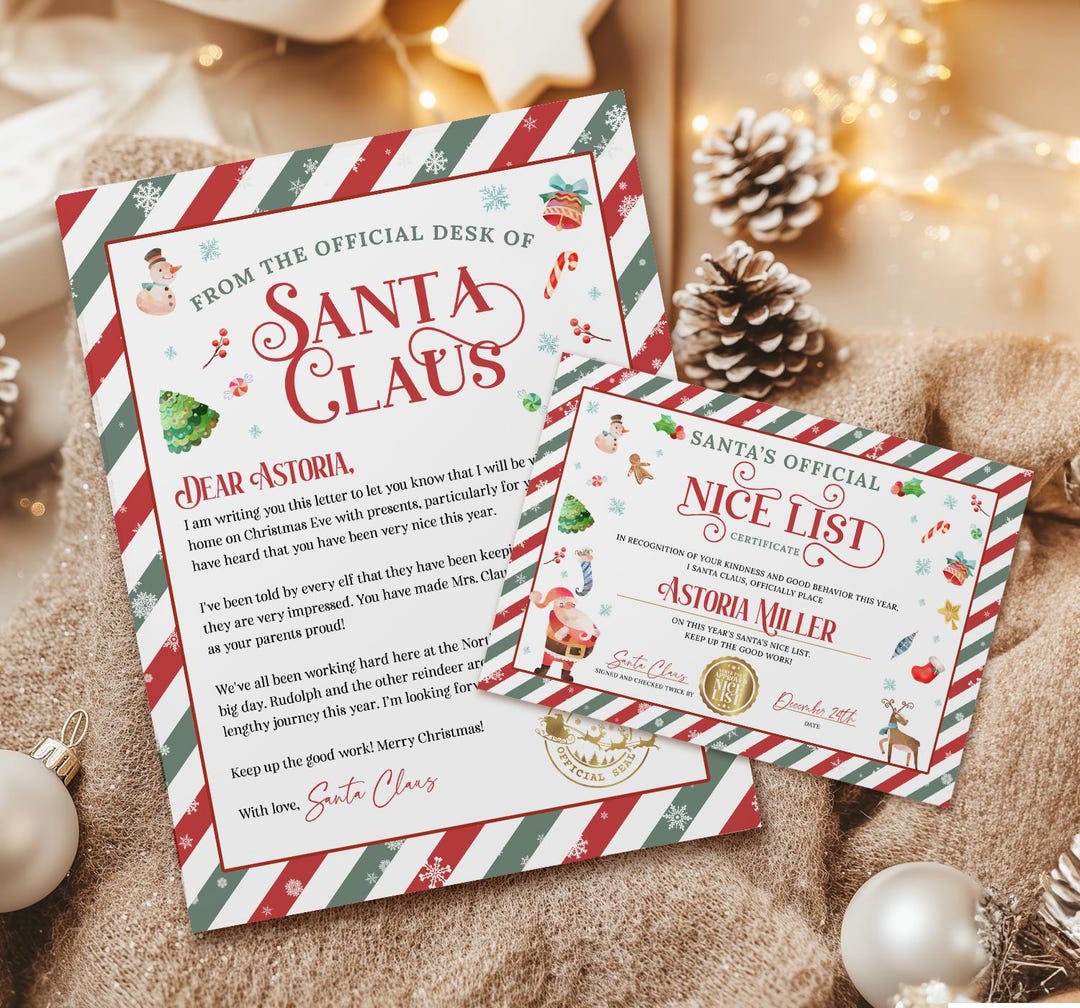 Christmas Santa Letter and Nice List Certificate EDITABLE, Christmas ...