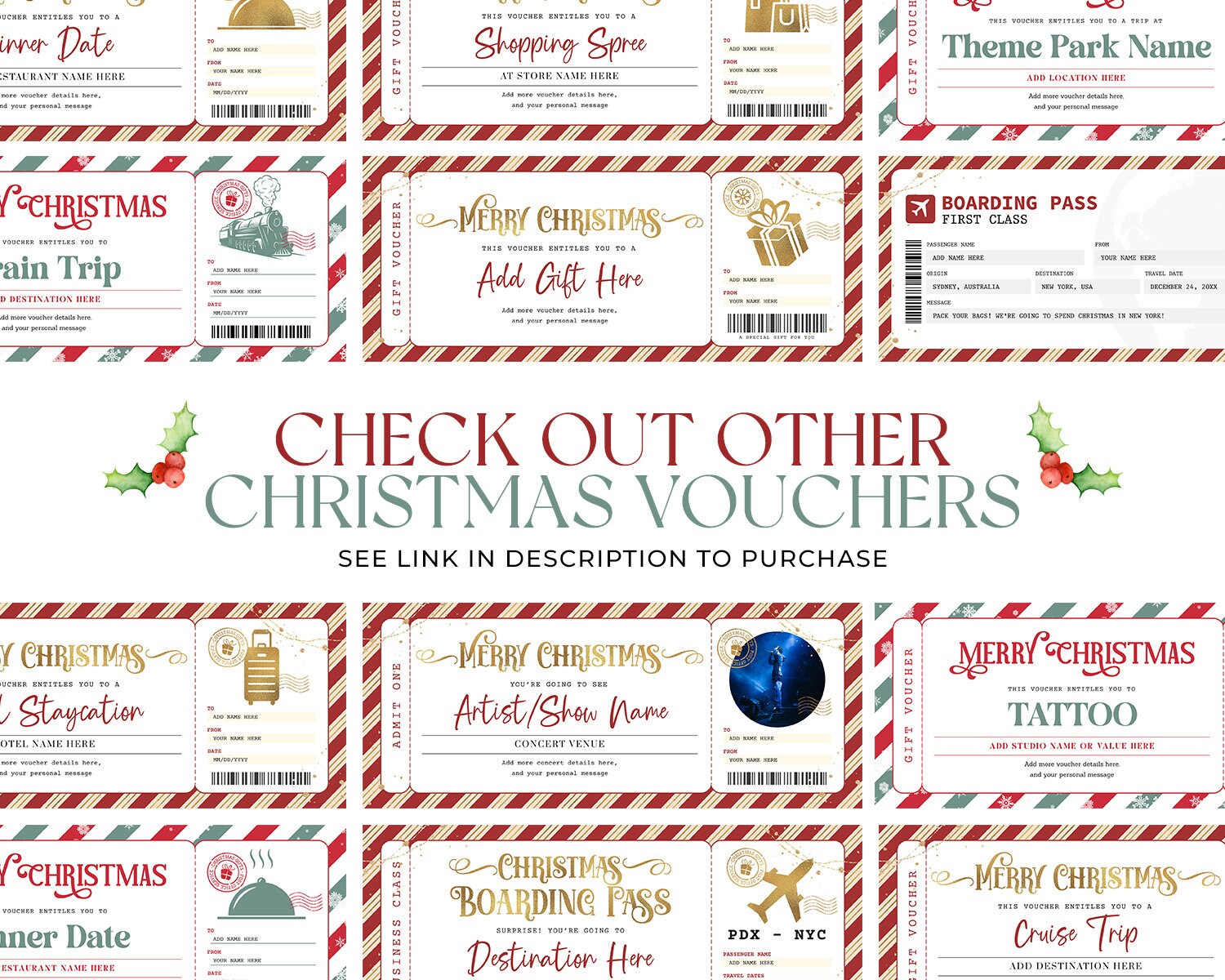 Dinner Date Christmas Voucher EDITABLE, Restaurant Gift Certificate ...