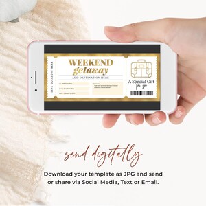 Weekend Getaway Gold Voucher EDITABLE, Surprise Weekend Away Ticket ...