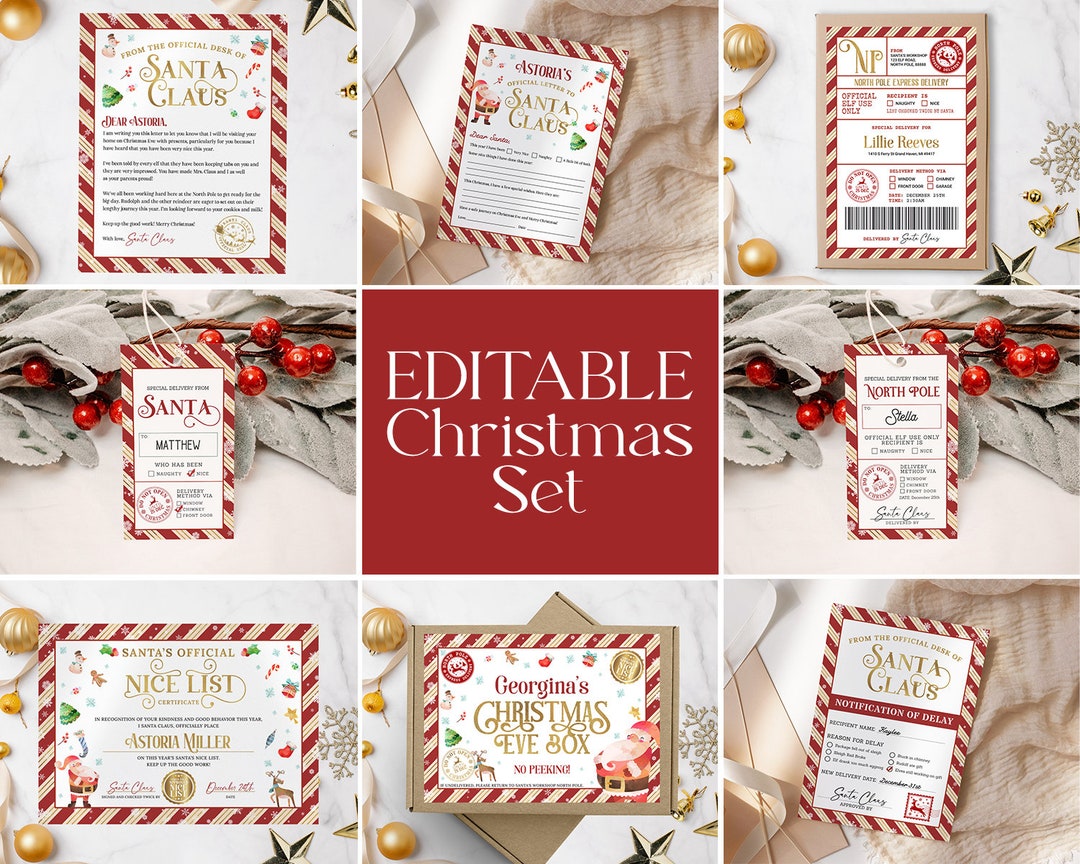 EDITABLE Christmas Set, Letter From Santa, Nice List Certificate, Elf ...