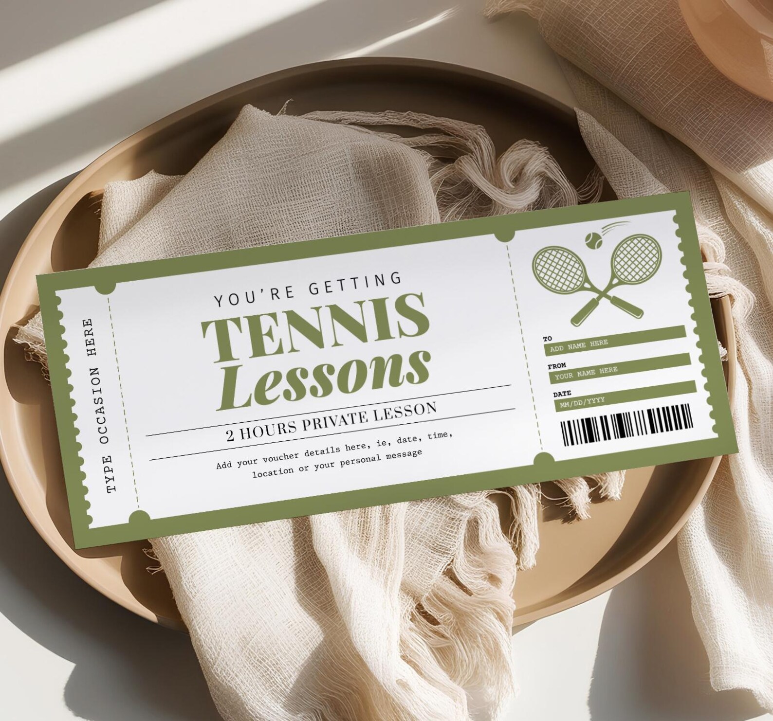 Tennis Lesson Certificate EDITABLE, Tennis Lesson Voucher Printable ...